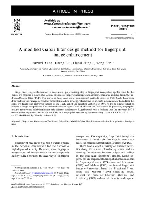 Pdf A Modified Gabor Filter Design Method For Fingerprint Image