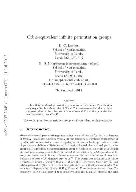 Pdf Orbit Equivalent Infinite Permutation Groups