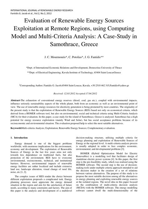 Pdf Evaluation Of Renewable Energy Sources Exploitation At Remote Regions Using Computing
