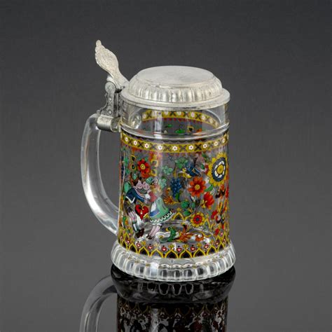 Пивная кружка "Влюбленные" с крышкой, стекло, олово, Германия, 1990 ...