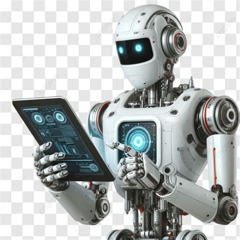 Futuristic Robot Using Tablet Ai Technology Concept Clipart Illustration Futuristic Robot Using