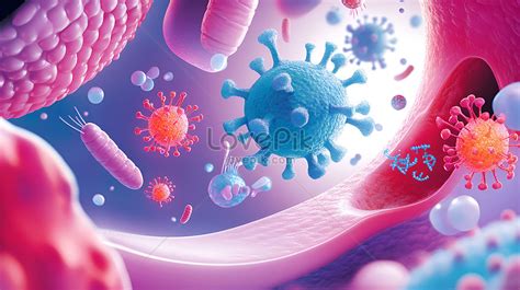세포 속의 다채로운 박테리아 배경 사진 및 창의적인 일러스트 무료 다운로드 Lovepik