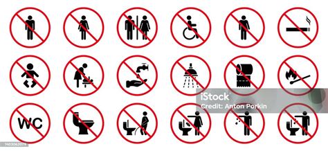 경고 허용 안 됨 라운드 기호 주의 빨간색 정지 원 기호입니다 금지 된 수집 금지 금지 된 픽토그램 세트 주의 제한 구역 블랙 실루엣 아이콘입니다 격리된 벡터 일러스트 레이