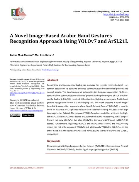 Pdf A Novel Image Based Arabic Hand Gestures Recognition Approach Using Yolov7 And Arsl21l