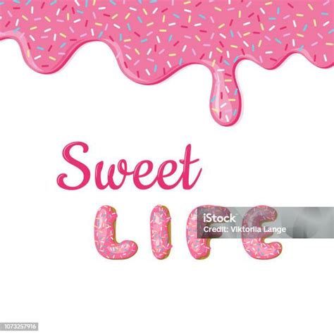 핑크 도넛 글레이즈와 텍스트 벡터 배너입니다 도너츠 손으로 그려진된 편지 색 설탕에 대한 스톡 벡터 아트 및 기타 이미지 색 설탕 개체 그룹 귀여운 Istock