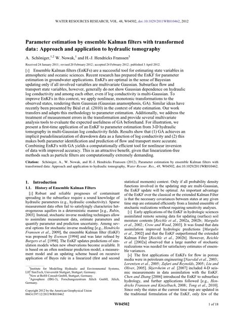 Pdf Parameter Estimation By Ensemble Kalman Filters With Transformed Data Approach And