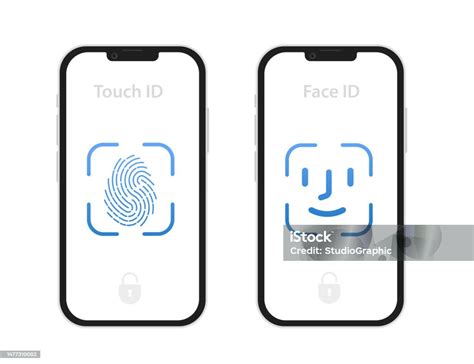 얼굴 스캔 프로세스 얼굴 감지 기호 얼굴 인식 생체 인증 모바일 장치에서 Id 및 얼굴 Id 아이콘을 터치합니다 플랫 디자인 스타일 벡터 그림 신분에 대한 스톡 벡터 아트