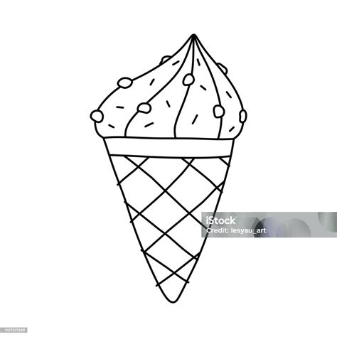 흰색 배경에 고립 된 귀여운 아이스크림 콘 달콤한 음식 낙서 스타일의 벡터 손으로 그린 일러스트레이션 다양한 디자인 카드 장식