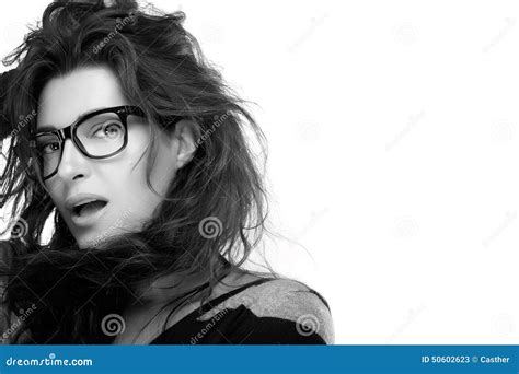 Cool Trendy Eyewear Beauty Fashion Model Girl With Eyeglasses Stock