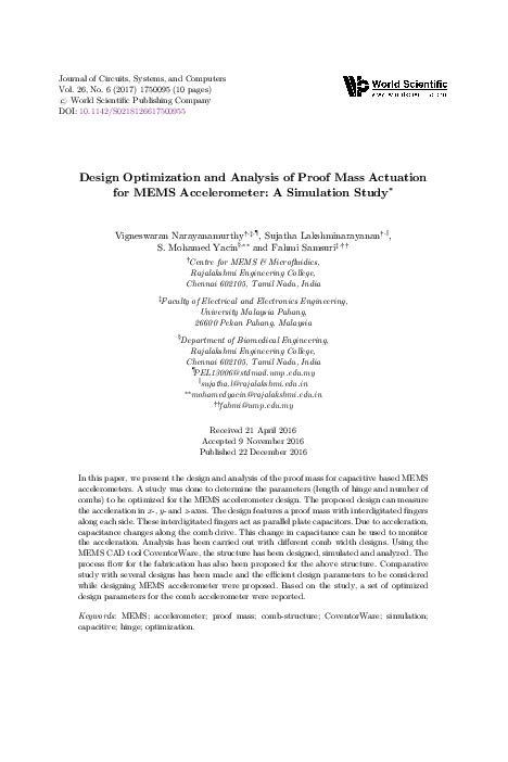 Pdf Design Optimization And Analysis Of Proof Mass Actuation For Mems