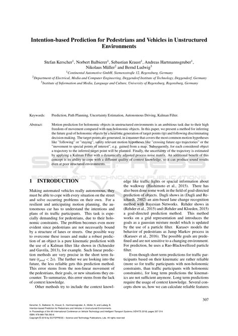 Pdf Intention Based Prediction For Pedestrians And Vehicles In Unstructured Environments