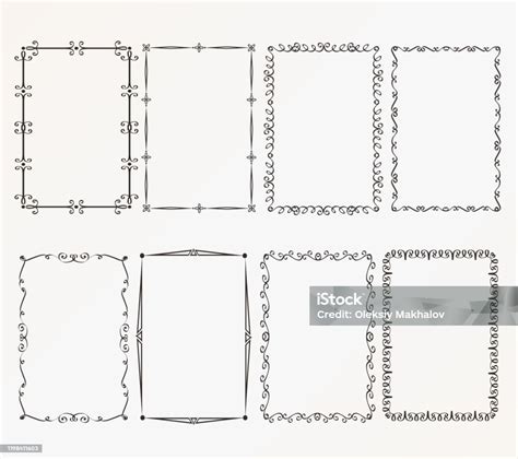 장식 프레임 복고풍 장식 프레임 빈티지 사각형 장식품과 화려한 테두리 장식 웨딩 프레임 골동품 박물관 사진 테두리 또는 데코 편차 격리된 아이콘 벡터 세트 0명에 대한 스톡