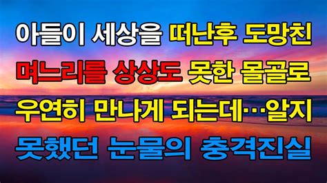 실화사연 아들이 세상을 떠난후 도망친 며느리를 상상도 못한 몰골로 우연히 만나게 되는데알지 못했던 눈물의 충격진실