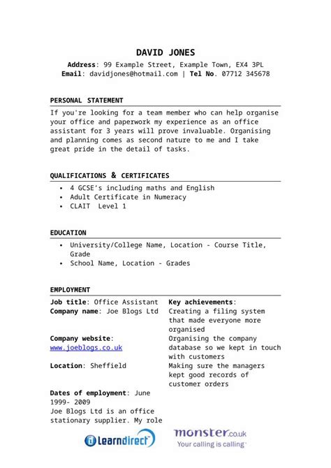 DOC CV Template Web ViewAddress Example Street Example Town EX PL Email Davidjones