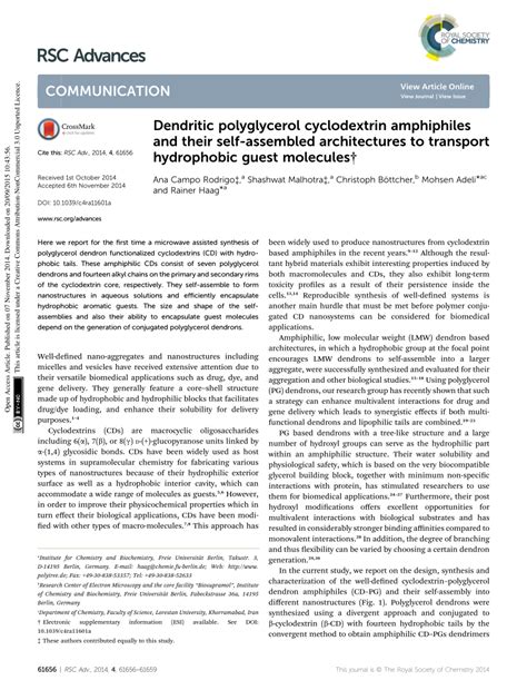 Pdf Dendritic Polyglycerol Cyclodextrin Amphiphiles And Their Self Assembled Architectures To