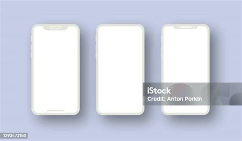 흰색 화면으로 현대 현실적인 점토 모형 스마트 폰세트 Ui 디자인 인터페이스 또는 인포그래픽을 위한 템플릿입니다 벡터 휴대전화에 대한 스톡 벡터 아트 및 기타 이미지