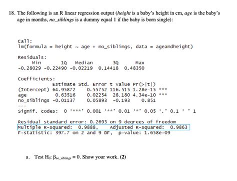Solved 18 The Following Is An R Linear Regression Output