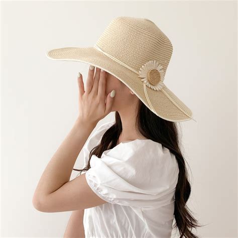 빅플라워 라탄 배색 밀짚 모자 2color