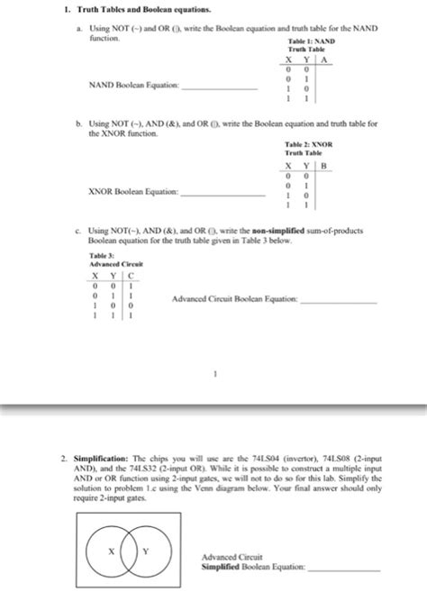 Solved Truth Tables And Boolean Equations Using NOT And Chegg