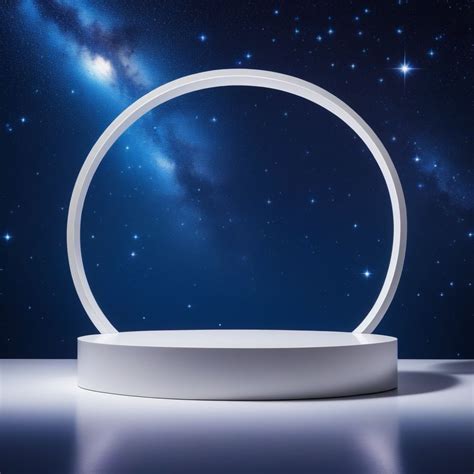 stark white low podium against deep blue starry background pincel