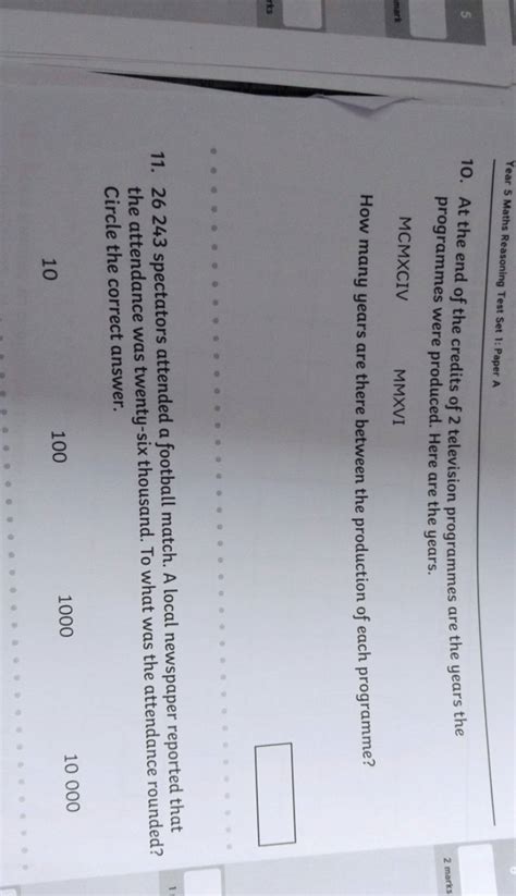 Year 5 Maths Reasoning Test Set 1 Paper A10 At The End Of The Credits