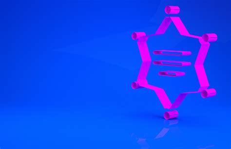 파란색 배경에 격리 된 분홍색 육신 보안관 아이콘입니다 경찰 배지 아이콘입니다 미니멀리즘 개념 3d 일러스트레이션 3d 렌더링 3차원 형태에 대한 스톡 사진 및 기타 이미지