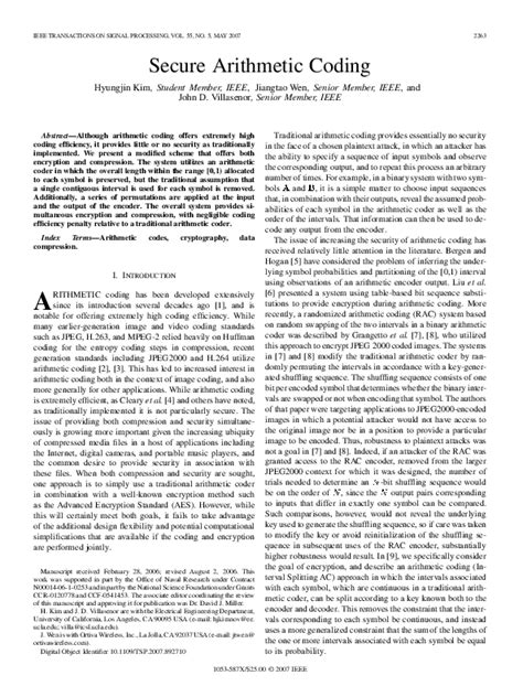 Pdf Secure Arithmetic Coding