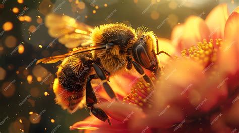 Premium Photo A Bee Pollinating A Flower The Bee Is Covered In Pollen