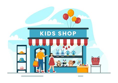 Niños Tienda Vector Ilustración Con Niños Y Muchachas Niños Equipo Tal