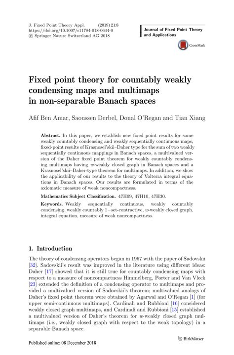 PDF Fixed Point Theory For Countably Weakly Condensing Maps And Multimaps In Non Separable
