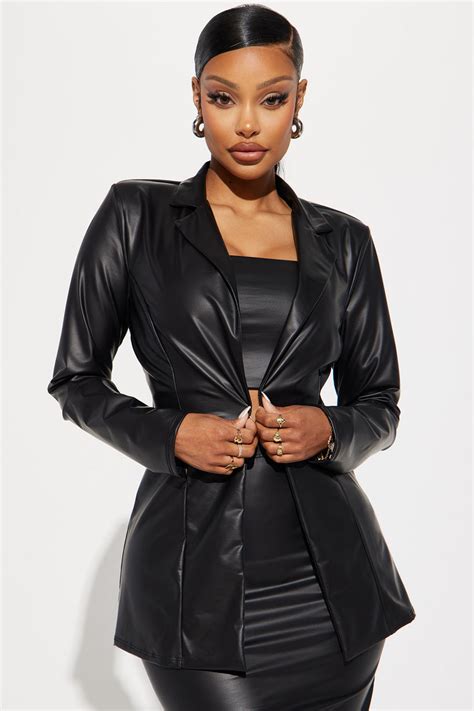 All Night 3 Piece Faux Leather Skirt Set Black Fashion Nova