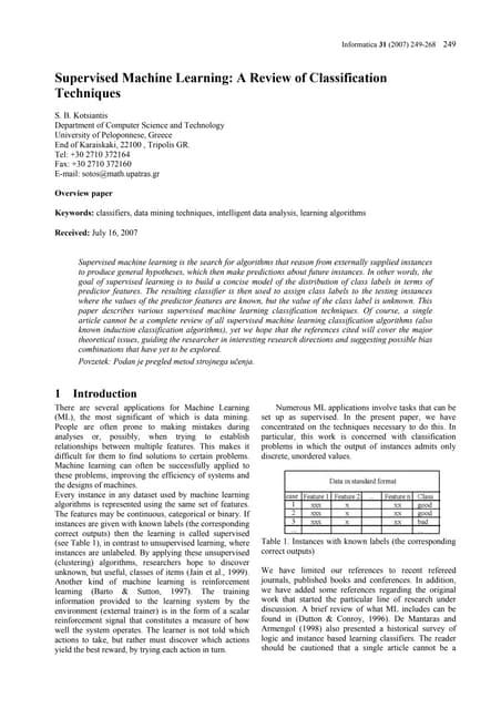 Supervised Machine Learning A Review Of Classification Pdf