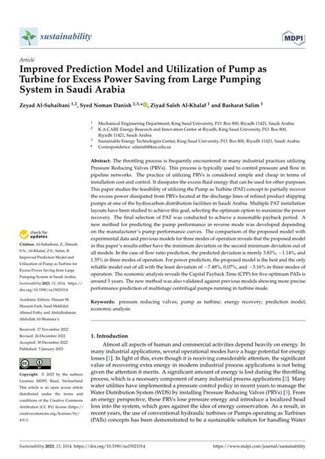 Pdf Improved Prediction Model And Utilization Of Pump As Turbine For Excess Power Saving From