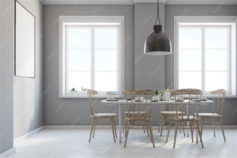Premium Photo Gray Dining Room Interior With A Concrete Floor Gray