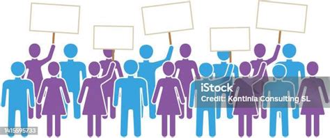 손에 메시지가 적힌 표지판을 들고 손을 든 여성과 남성의 항의 또는 시위 개념에 대한 스톡 벡터 아트 및 기타 이미지 개념