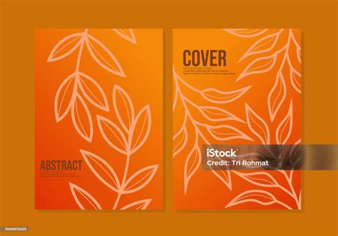 노트북 표지 포스터 배너 플래카드 브로셔 연례 보고서 카드 전단지실루엣 리프 라인 아트 디자인오렌지 그라데이션 배경에 대한 레이아웃 A4 크기 광고에 대한 스톡 벡터 아트