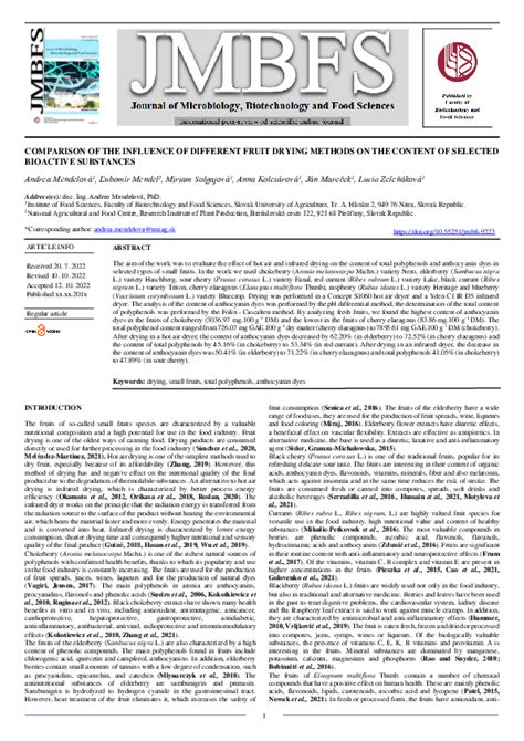Pdf Comparison Of The Influence Of Different Fruit Drying Methods On