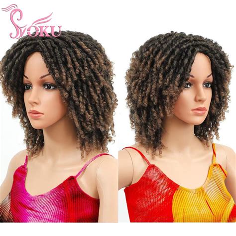 Ombre Dreadlock Wig Short Curly Synthetic Braided Grandado