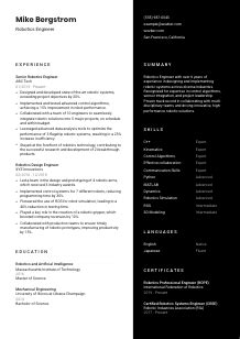 Robotics Engineer CV Example
