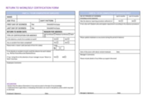 Self Certification Return To Work Form Srg Care Consultancy