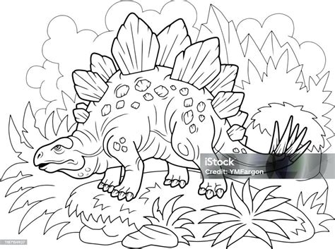 선사 시대 공룡 스테고 사우루스 색칠 공부 재미있는 그림 색칠놀이 책에 대한 스톡 벡터 아트 및 기타 이미지 색칠놀이 책 스테고사우루스 공룡 Istock