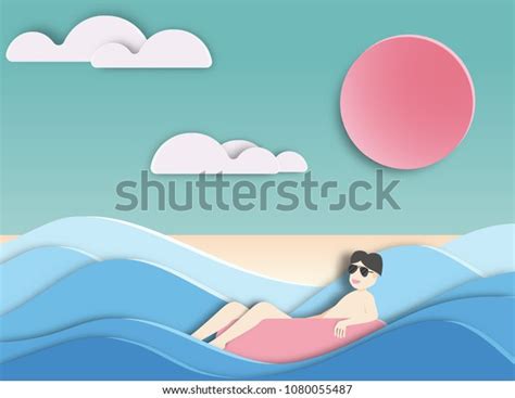 Man Floating On Beautiful Sea Background Stock Vector Royalty Free 1080055487 Shutterstock