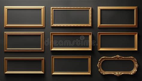 Collection Of Empty Golden Nameplates On Dark Background Various Rectangular Oval Shapes