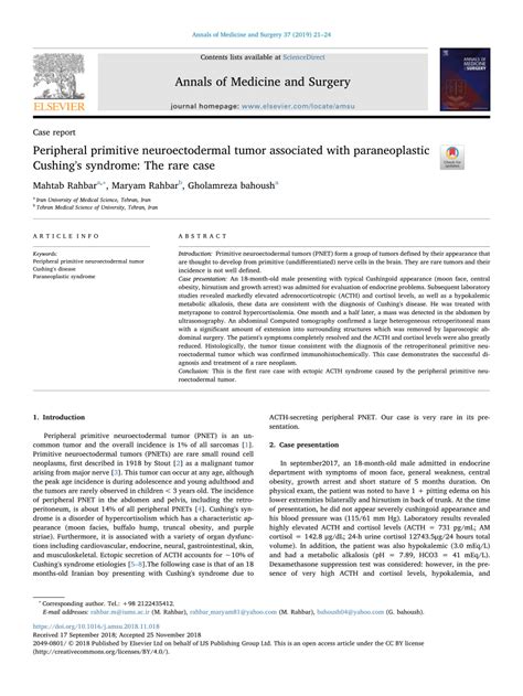 Pdf Peripheral Primitive Neuroectodermal Tumor Associated With Paraneoplastic Cushings