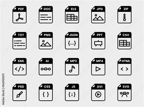 Document File Format Folder Pdf Doc Xls Zip Txt Png Json Ppt Csv Xml Ai Mp3 Mp4 Html Psd Css