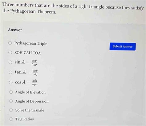 Solved Three Numbers That Are The Sides Of A Right Triangle Because They Satisfy The