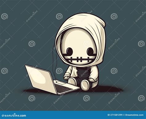 Cute Anonymous Hacker With White Hoodie Using Computer Laptop Concept Of Ethical Hacking