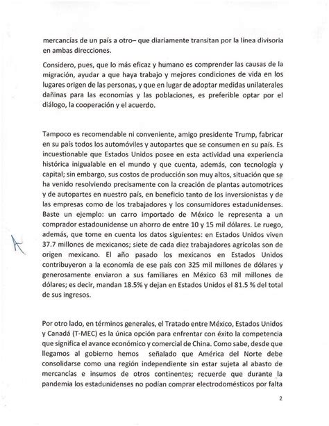 En Defensa De Los Mexicanos Carta De Amlo A Donald Trump