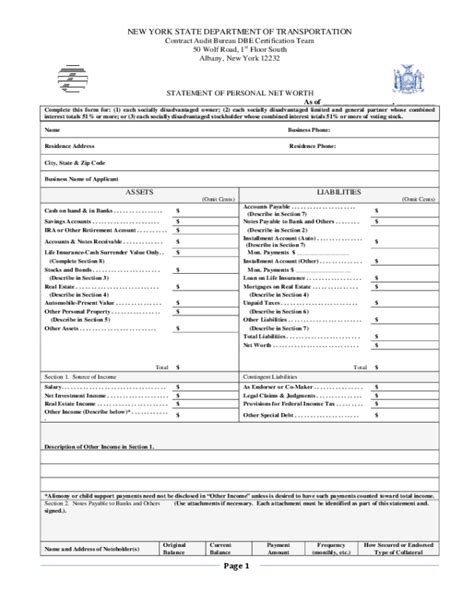 2026 Net Worth Statement Form Fillable Printable Pdf And Forms Handypdf