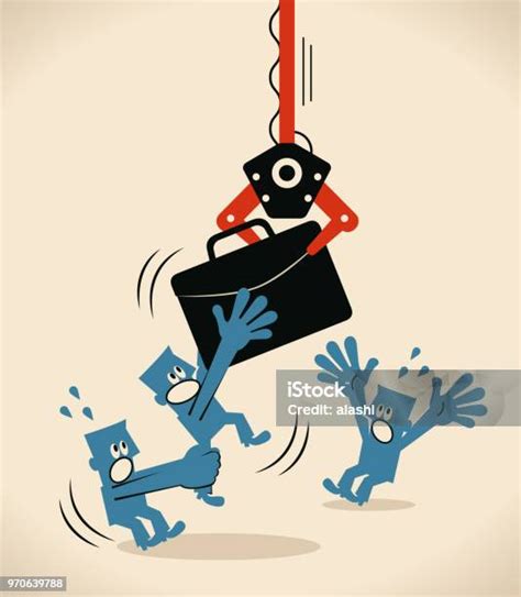 Ai 실업 작업 자동화 사업가의 그룹 작업 로봇 싸움의 위험에 산업용 로봇팔에 대한 스톡 벡터 아트 및 기타 이미지 산업용 로봇팔 3 명 Revolution Istock